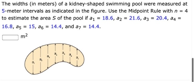 SOLVED: The widths (in meters) of a kidney-shaped swimming pool were ...