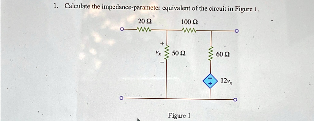 Calculate the impedance-parameter equivalent of the circuit in Figure 1. Figure 1 1. Calculate ...