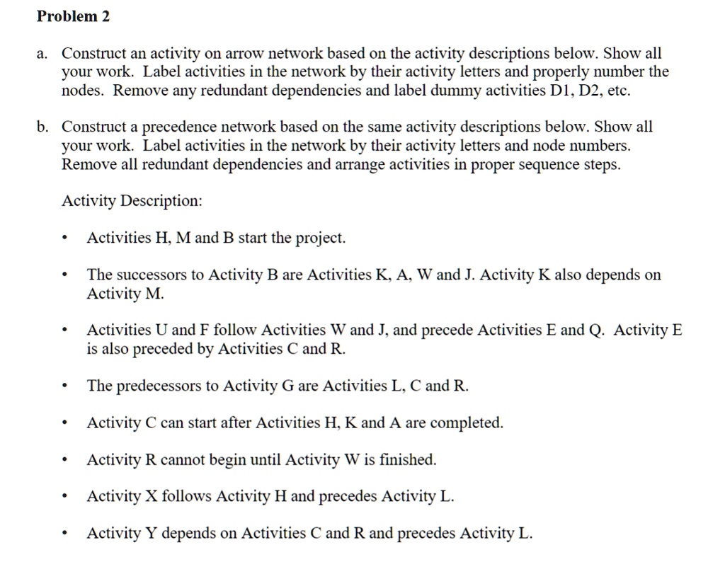 problem 2 construct an activity 0n artow network based on the activity ...
