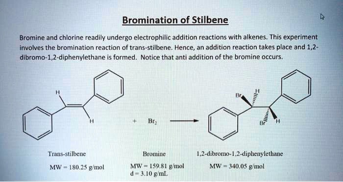 bromination of stilbene bromine and chlorine readily undergo electrophilic addition reactions ...