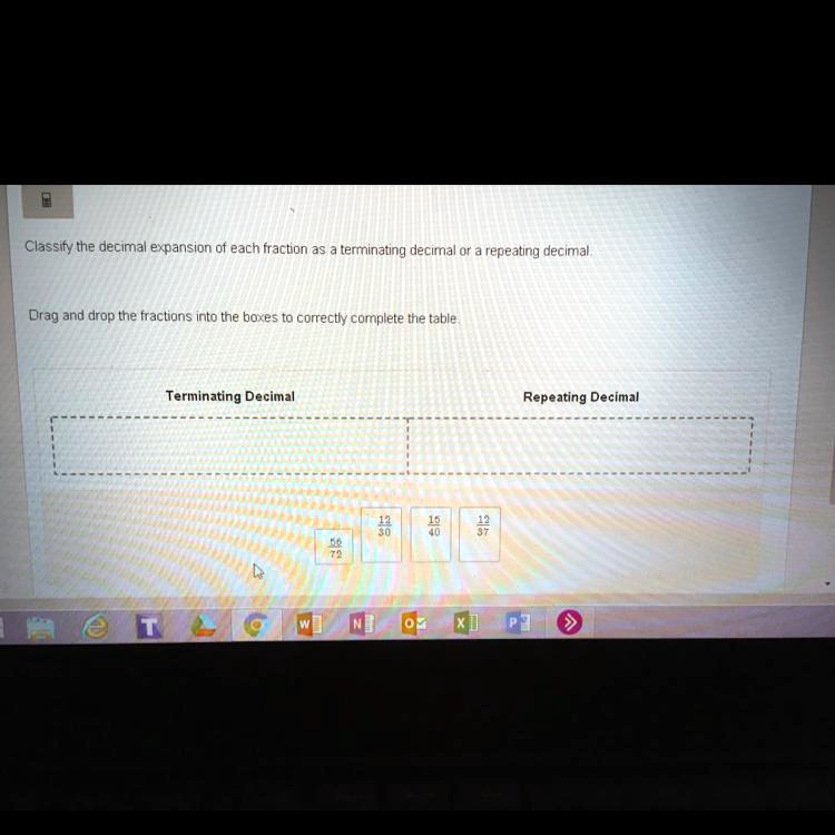 Classify the decimal expansion of each fraction as a terminating ...