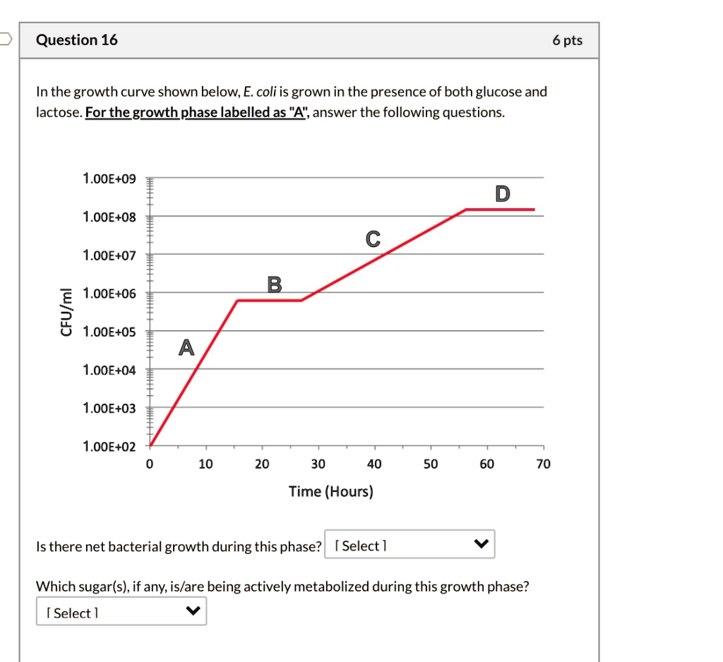 SOLVED: Question 16 6 pts In the growth curve shown below, E. coli is ...