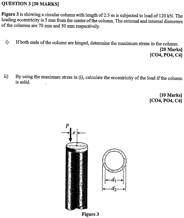 QUESTION 3 [30 MARKS] Figure 3 is showing a circular column with length ...