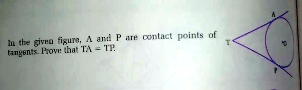SOLVED: A and P are contact points of In the given figure; tangents. Prove that TA TP