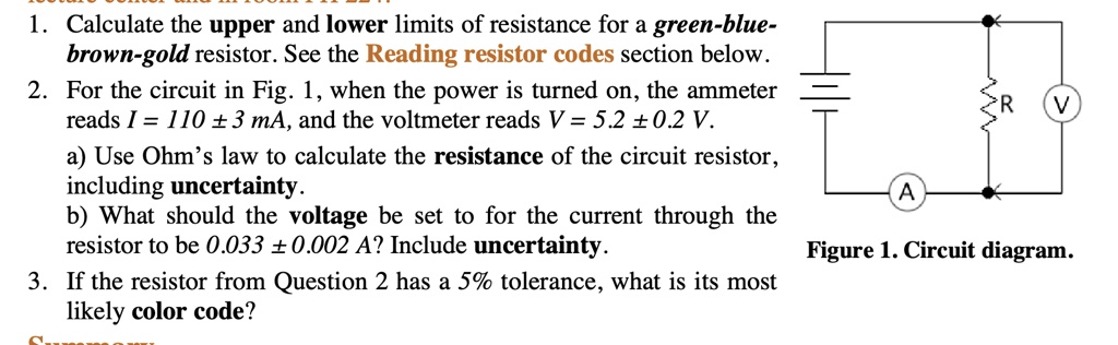 SOLVED: 1. Calculate the upper and lower limits of resistance for a green-blue. brown-gold ...