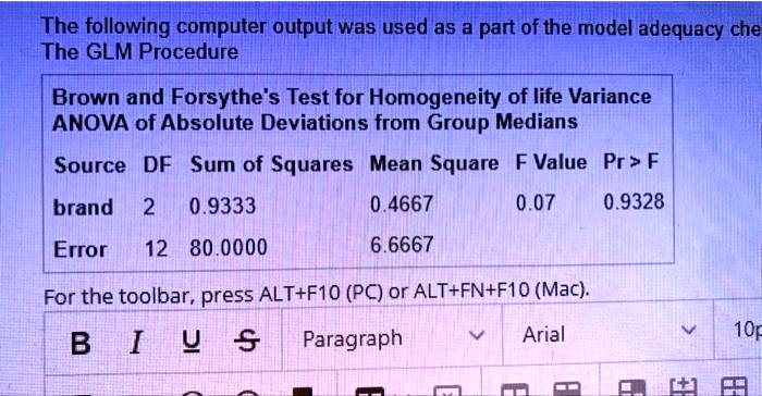 SOLVED: The following computer output was used as a part of the model ...