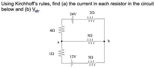 Using Kirchhoff's rules, find (a) the current in each resistor in the circuit below and (b) Vab ...