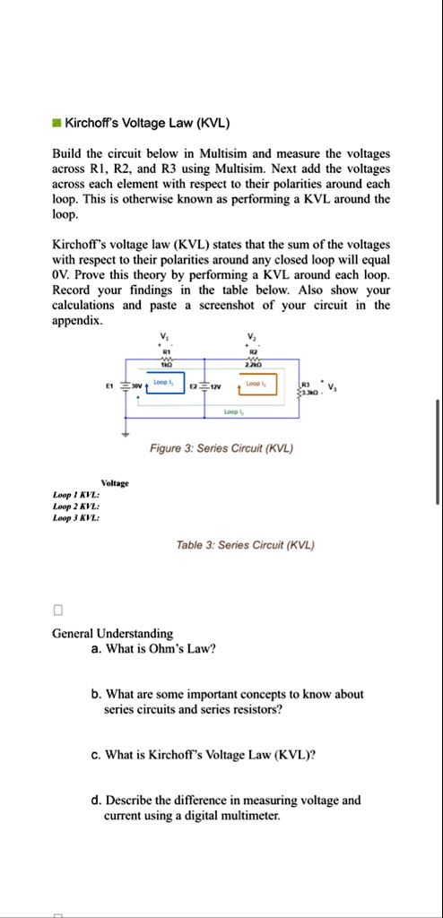 kirchoffs voltage law kvl build the circuit below in multisim and measure the voltages across r1 ...