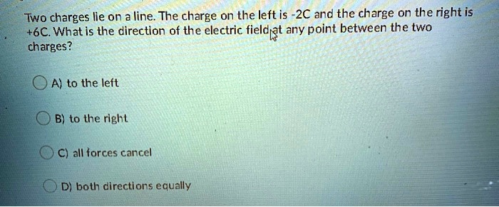 SOLVED: Two charges lie on a line. The charge on the left is -2C and ...