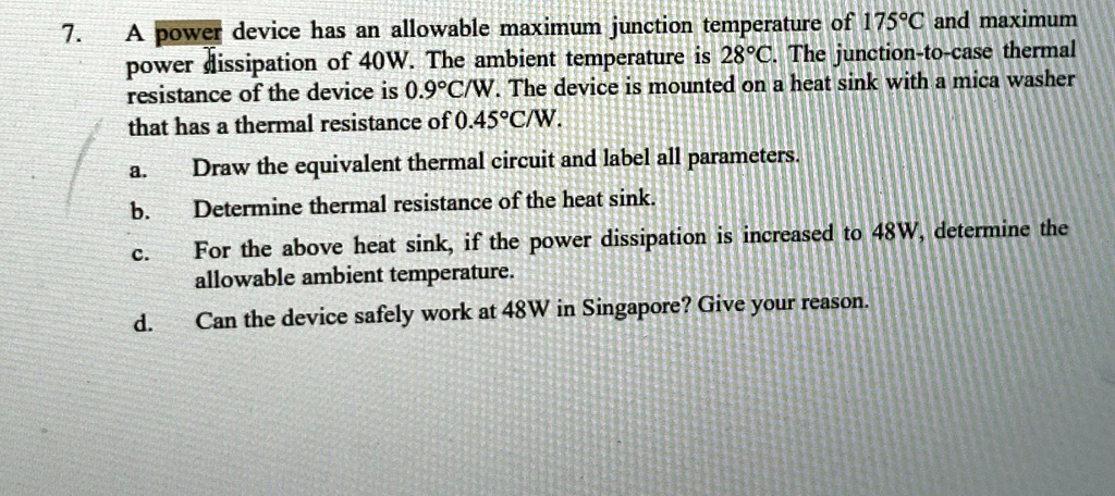 SOLVED: A power device has an allowable maximum junction temperature of ...