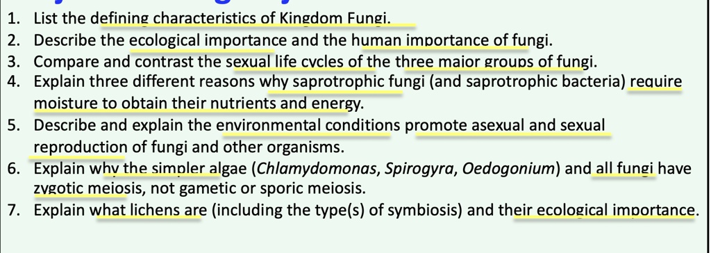 1 list the defining characteristics of kingdom fungi 2...