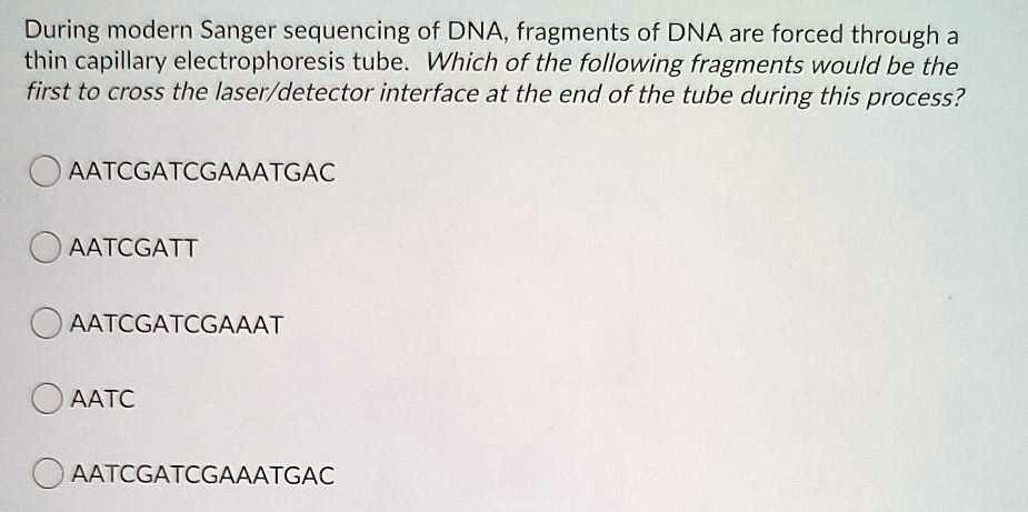 During modern Sanger sequencing of DNA, fragments of DNA are...