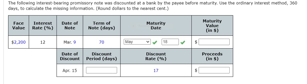 the following interest bearing promissory note was discounted at bank ...