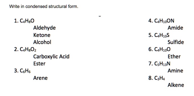 SOLVED: CaH2O Aldehyde Ketone Alcohol 2. CaH2O2 Carboxylic Acid Ester 3 ...