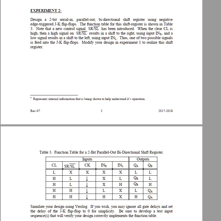 SOLVED: EXPERIMENT 2: Design a 2-bit serial-in, parallel-out, bi ...