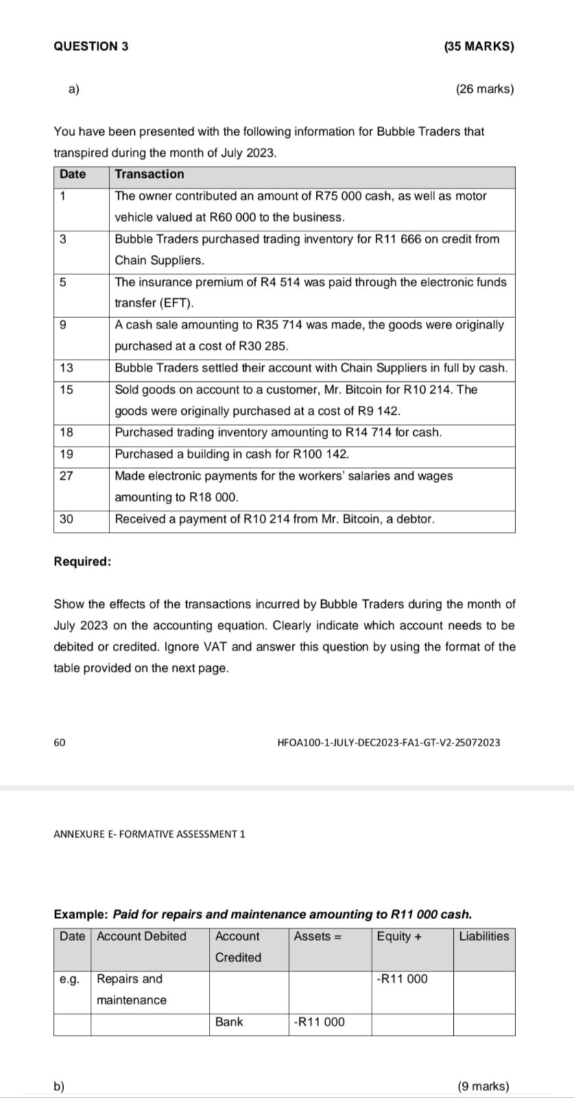 SOLVED: QUESTION 3 (35 MARKS) a) (26 marks) You have been presented ...