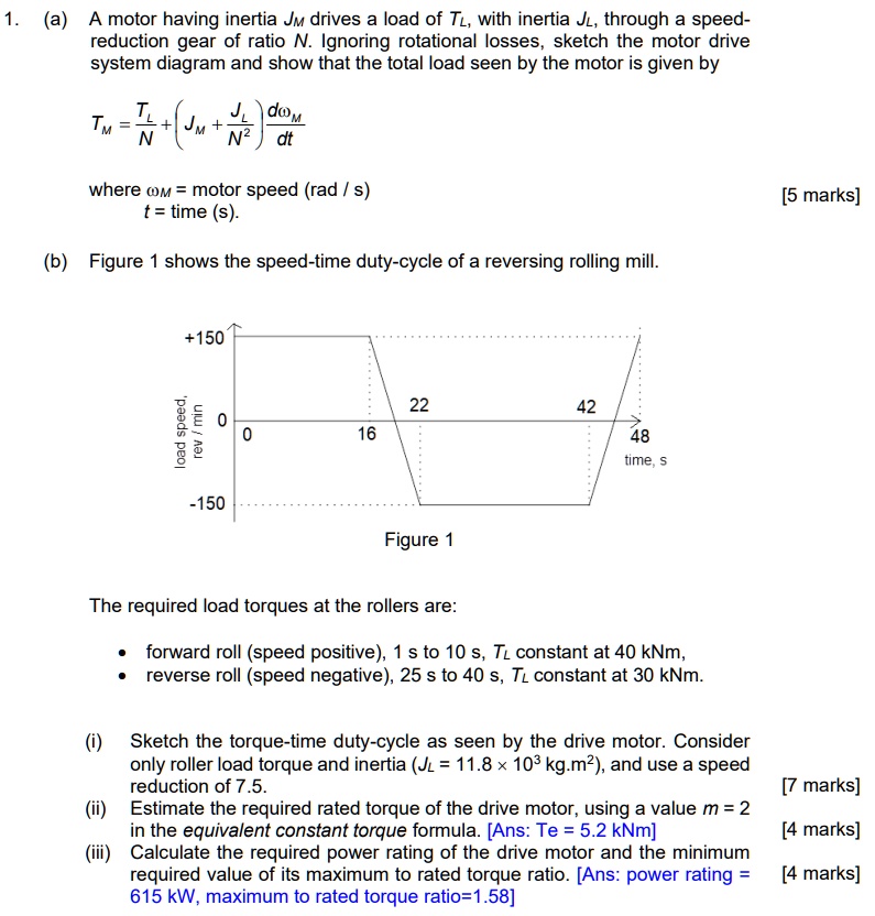 a a motor having inertia jm drives a load of tz with inertia jl through a speed reduction gear ...