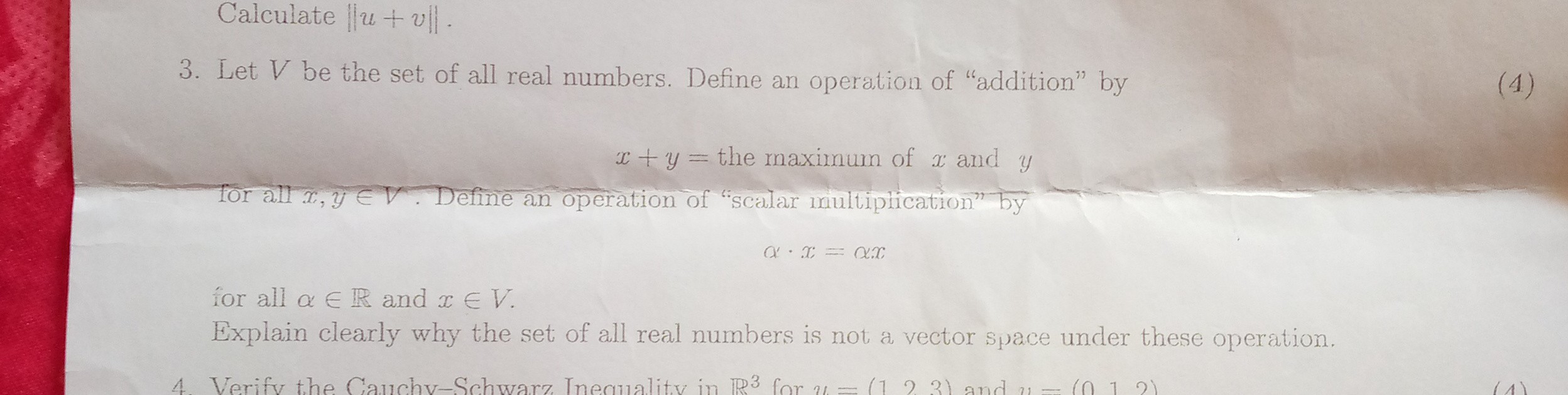 SOLVED: Calculate u+v. 3. Let V be the set of all real numbers. Define an operation of "addition ...