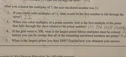SOLVED: After you colored the multiples of 7, the next uncolored number ...