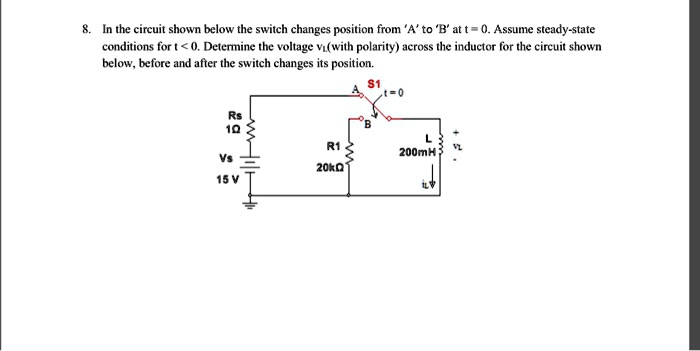 SOLVED: In the circuit shown below, the switch changes position from A ...