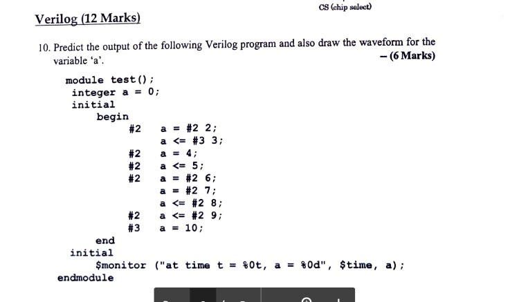 Verilog 12 Marks Cs Chip Select 10 Predict The Output Of The Following Verilog Program And