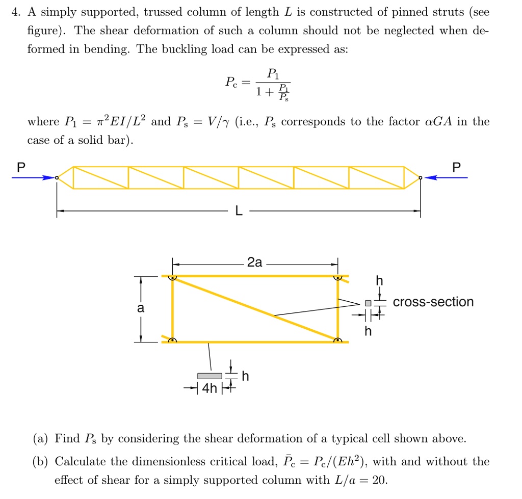A simply supported, trussed column of length L is constructed of pinned ...