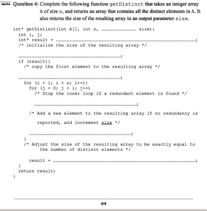 Marks Question 4: Complete the following function...
