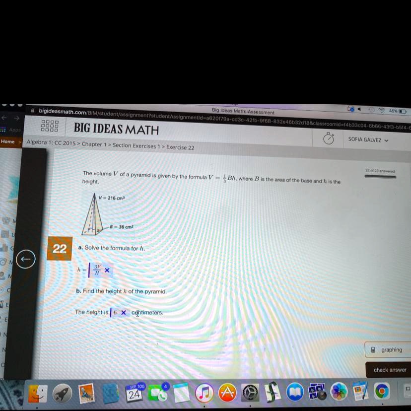 SOLVED: "The volume V of a pyramid is given by the formula V = height ...