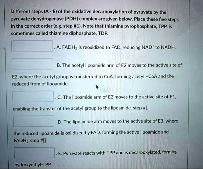 SOLVED:Different steps (A - E) of the oxidative decarboxylation of ...
