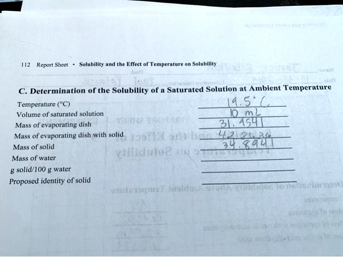 SOLVED: 12 Report Sheet Solubility the Effect of Temperature Solubility ...