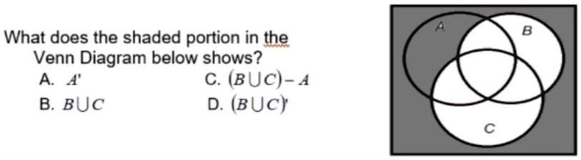 What does the shaded portion in the Venn Diagram below show? A. 4 C ...