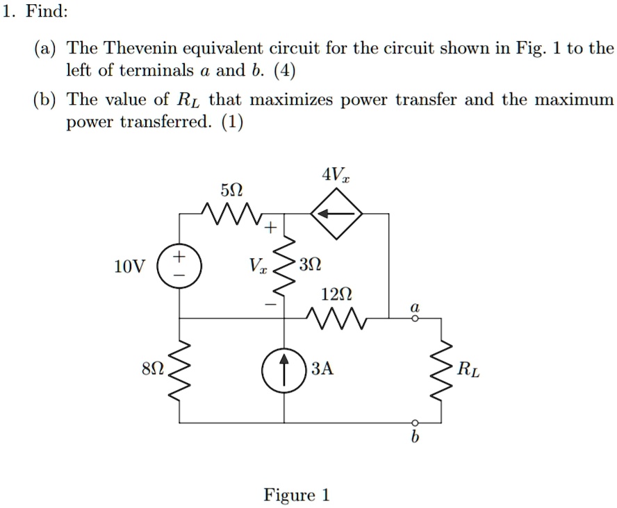 [GET ANSWER] 1. Find: (a) The Thevenin equivalent circuit for the ...