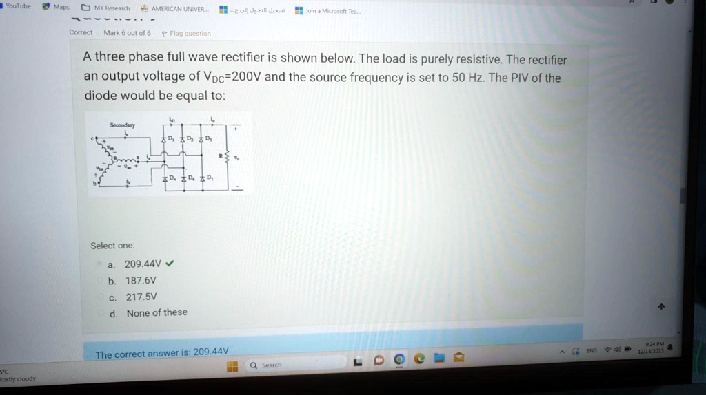 SOLVED: A three-phase full-wave rectifier is shown below. The load is purely resistive. The ...