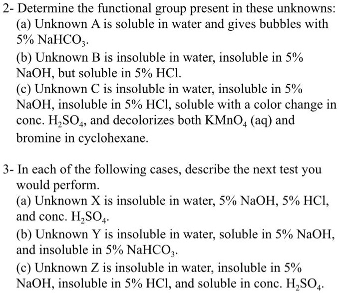 SOLVED: 2- Determine the functional group present in these unknowns (a ...