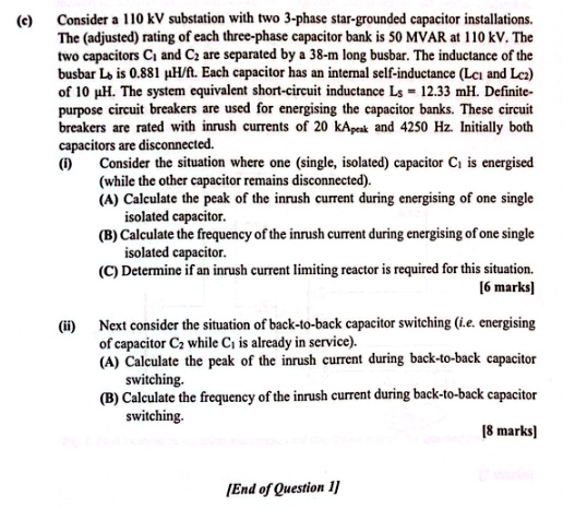 SOLVED: Texts: (c) Consider a 110 kV substation with two 3-phase star ...