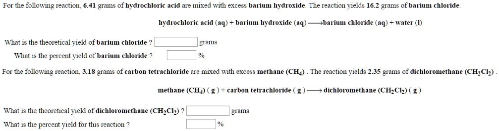 For the following reaction, 6.41 grams of hydrochloric acid are mixed ...