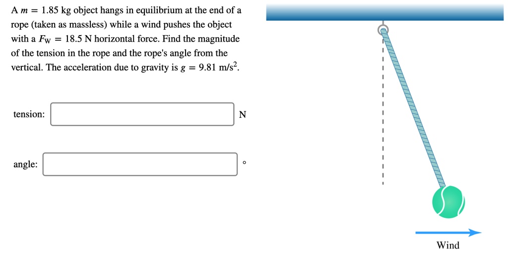 SOLVED: A m 1.85 kg object hangs in equilibrium at the end of a rope (taken as massless) while a ...