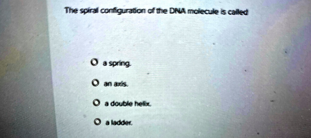 the spiral configuration of the dna molecule is called a spring an axis ...