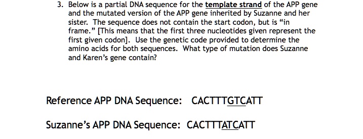 SOLVED: Below is the partial DNA sequence for the template strand of the APP gene and the ...