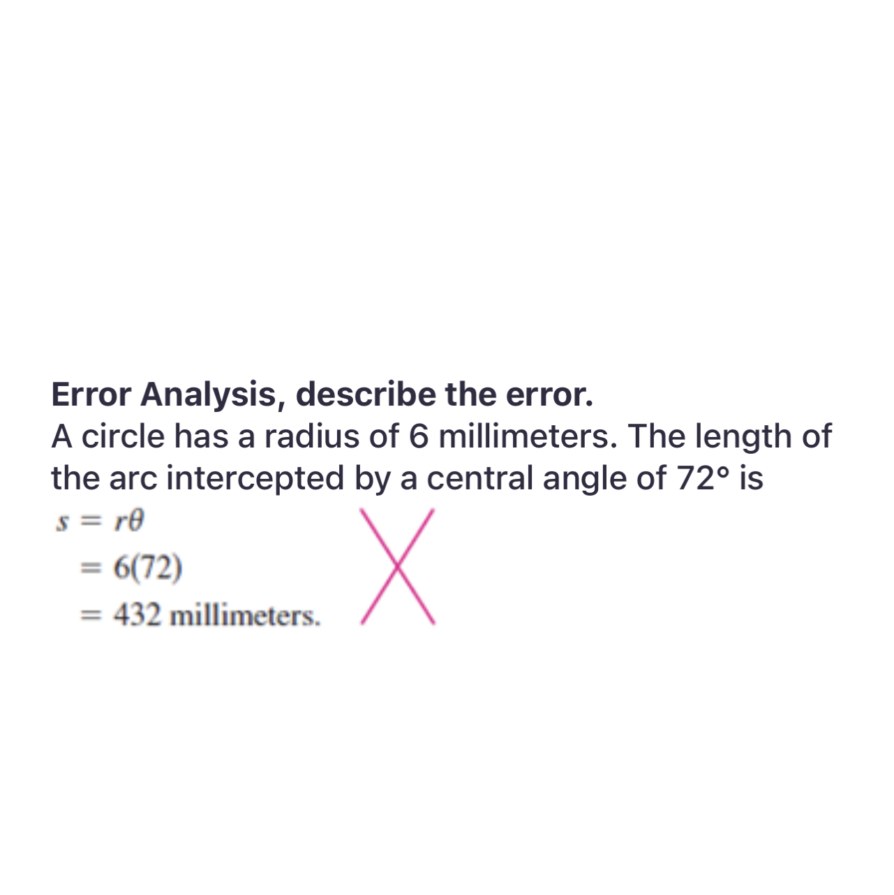 SOLVED: Error Analysis, describe the error. A circle has a radius of 6 ...