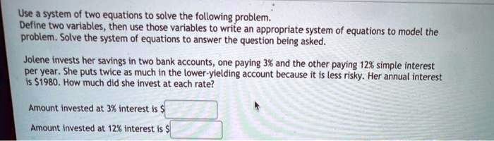 SOLVED: Use system of two equations to solve the following problem ...