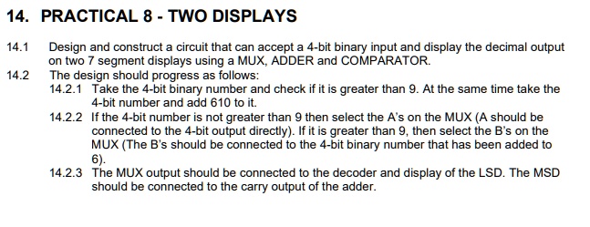 14 Practical 8 Two Displays 14 1 Design And Construct A Circuit That Can Accept A 4 Bit