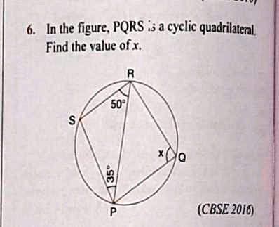 In the figure, PQRS is a cyclic quadrilateral. Find the value of x.