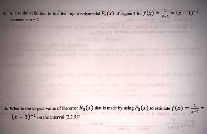 SOLVED: 2. Use the definition to fird the Taylor polynomial Pz(x) of ...