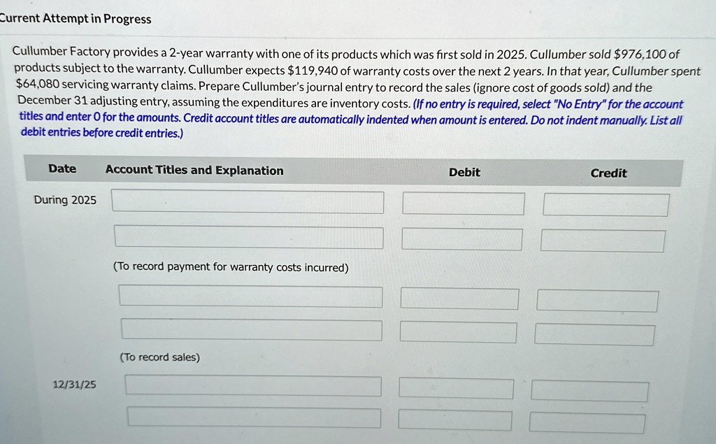 current attempt in progress cullumber factory provides a 2 year warranty with one of its ...