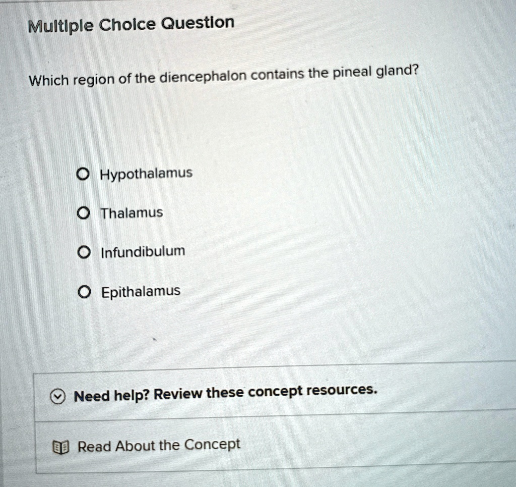 Multiple Choice Question Which region of the diencephalon contains the ...