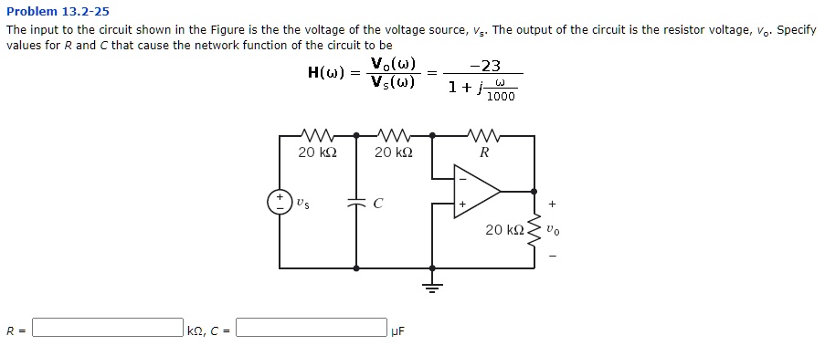 Problem 13.2-25 The input to the circuit shown in the Figure is the the voltage of the voltage ...