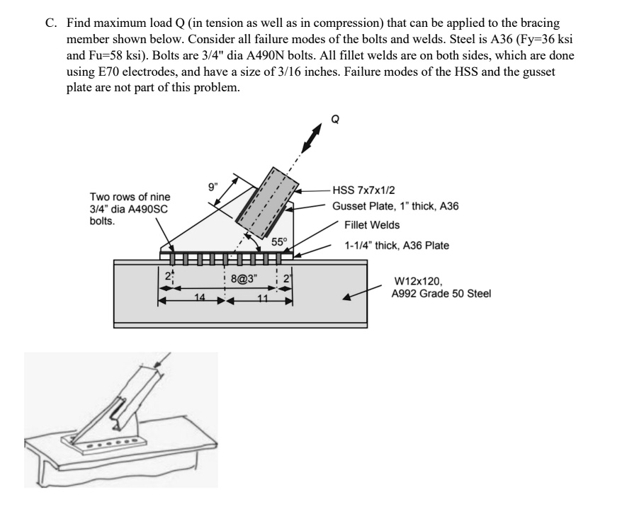 SOLVED: C. Find the maximum load Q (in tension as well as in ...