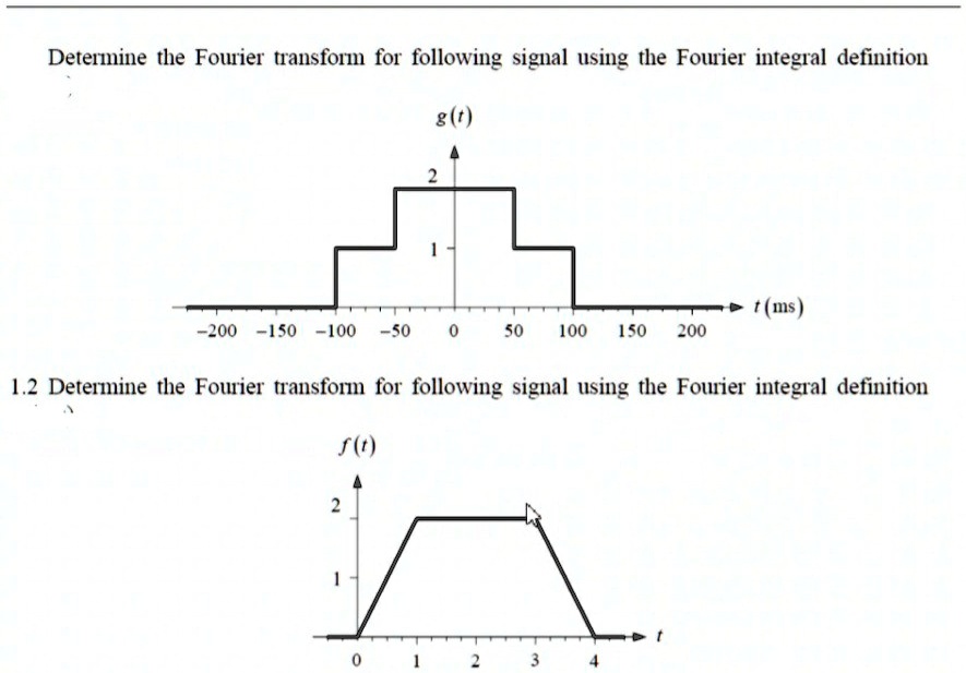 Determine the Fourier transform for following signal using the Fourier integral definition g(t ...