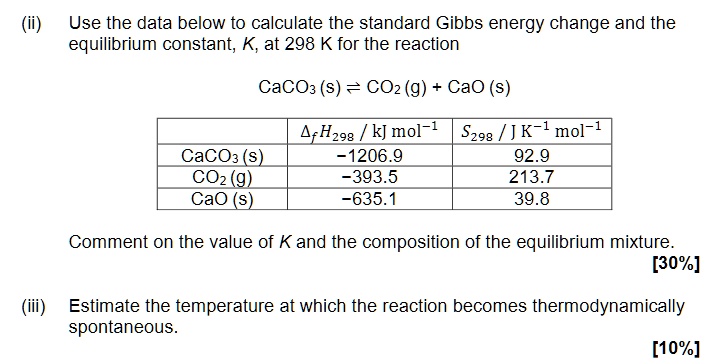 SOLVED:(ii) Use the data below to calculate the standard Gibbs energy change and the equilibrium ...